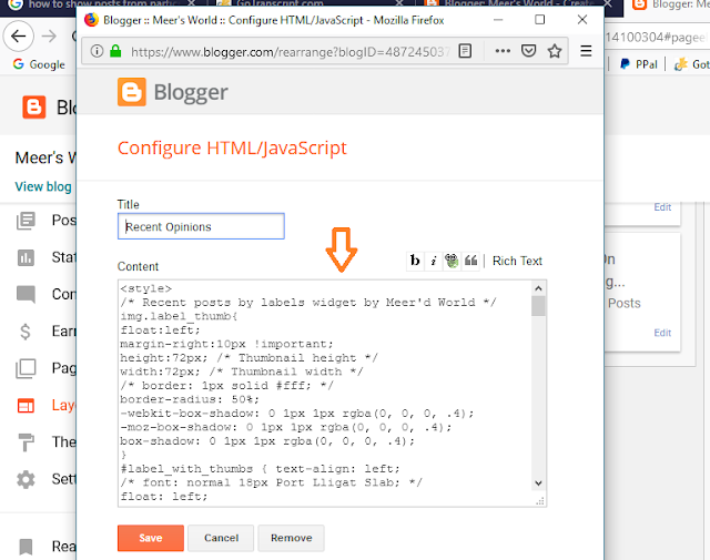 How To Show Posts Of Particular Label In Blogger | Widget - Meer's World